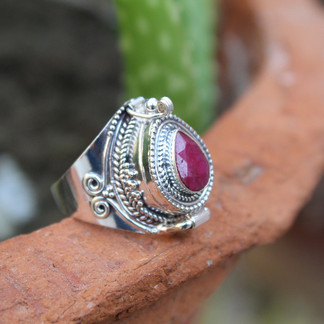 Poison Box Ring ,925 Silver Ring ,natural Ruby Stone Box Ring ,poison ...