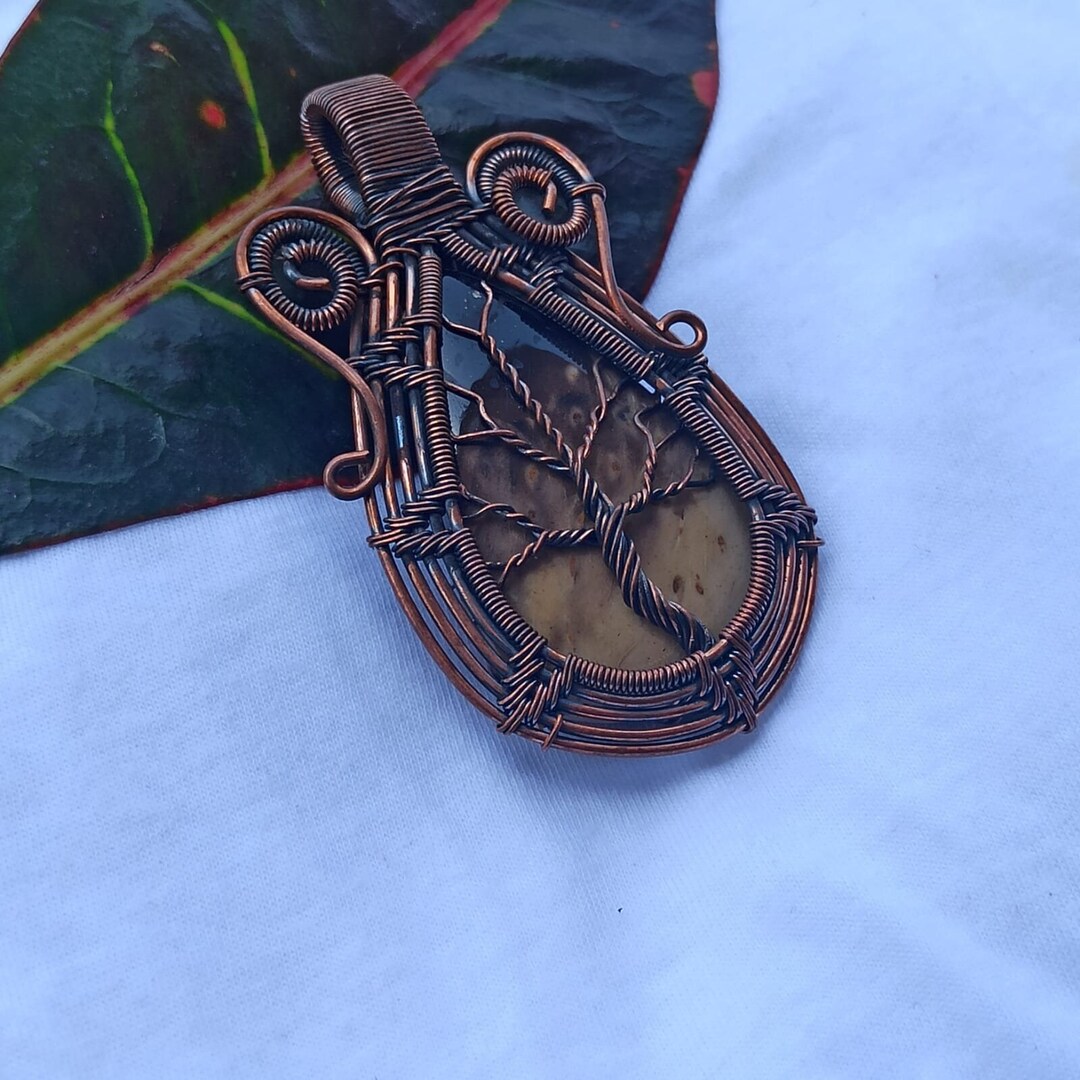 Tree of Life Pendant Gemstone Copper Wrapped Jewelry Natural Petrified ...