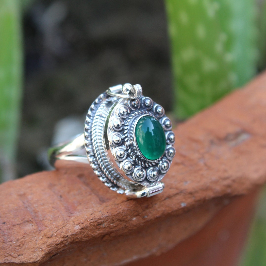 Poison Ring, 925 Silver Plated Poison Ring,natural Green Onyx Gemstone ...
