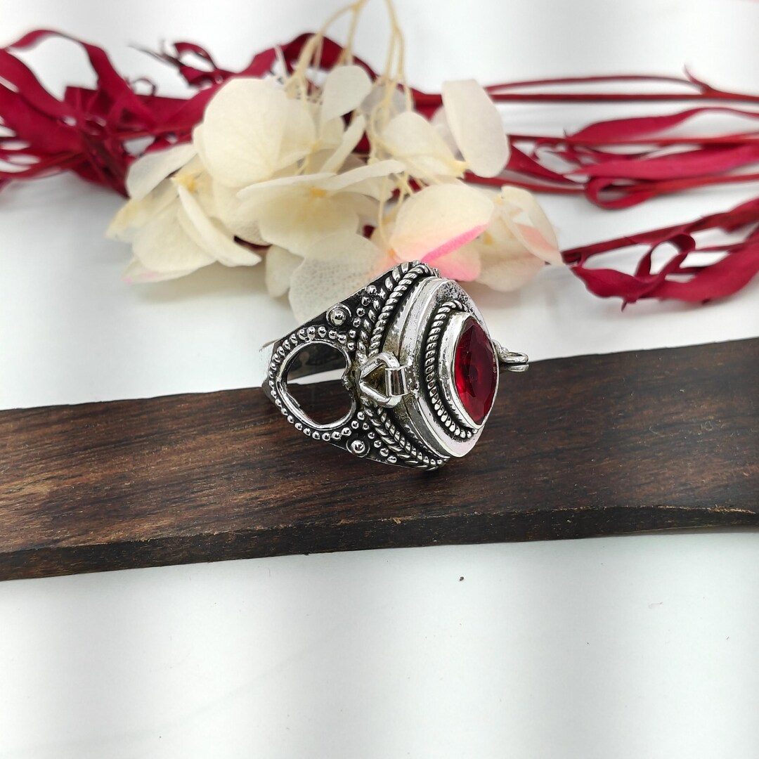 Garnet Box Ring,poison Box Ring,925 Silver Plated Ring,handmade ...