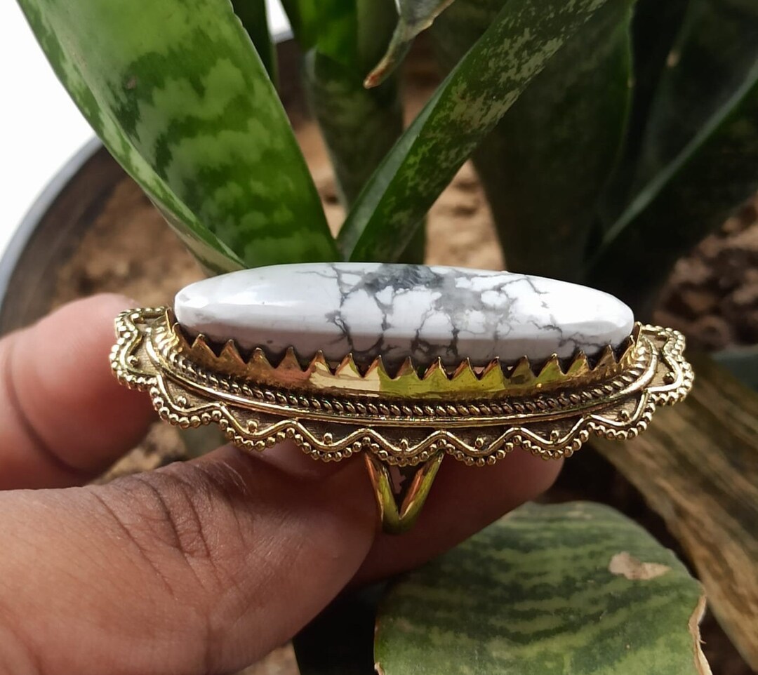 Designer Brass Ring With Natural Howlite Gemstone for Women and Girls ...