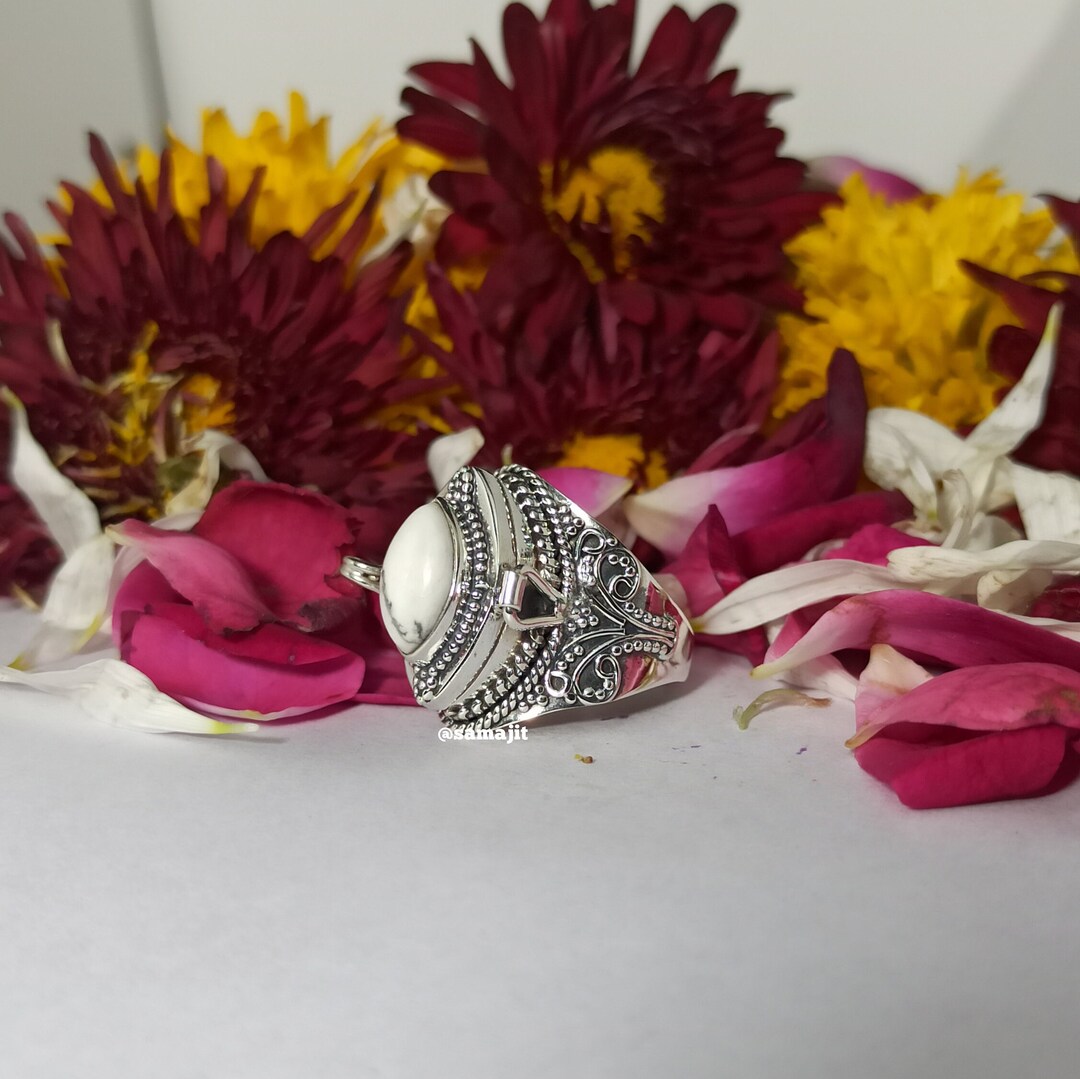 Poison Ring, Poison Box Ring,925 Silver Plated, Howlite Ring, Valentine ...