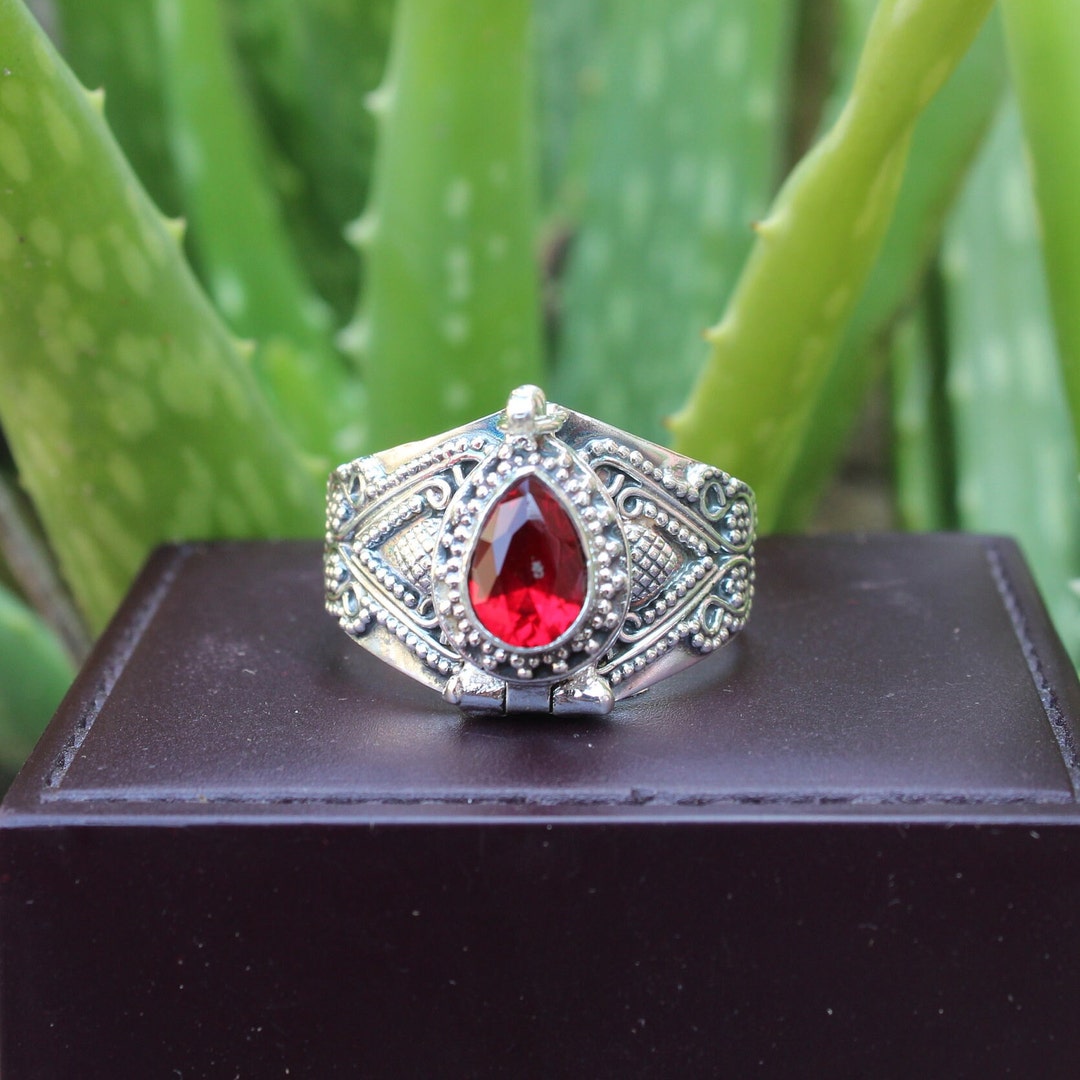 Poison Box Ring 925 Silver Plated Ring natural Garnet Stone - Etsy