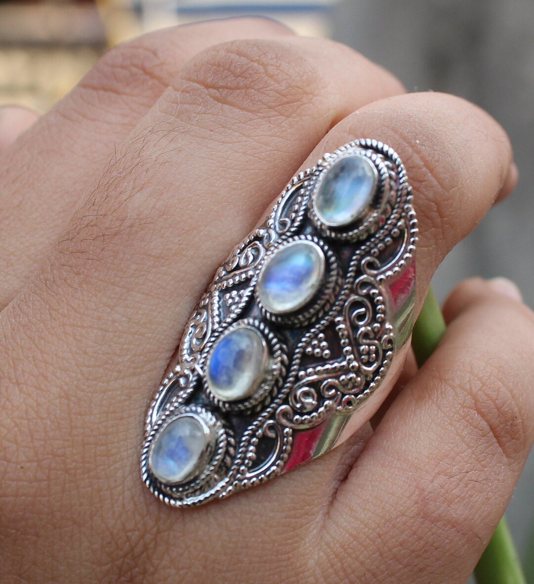Beautiful Multy Stone Ring With 925 Silver Plated Material and Natural ...