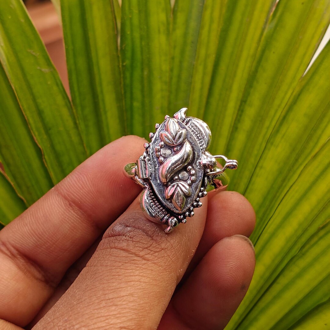 Marquise Design Poison Box Ring,925 Silver Plated Ring, Poison Box Ring ...