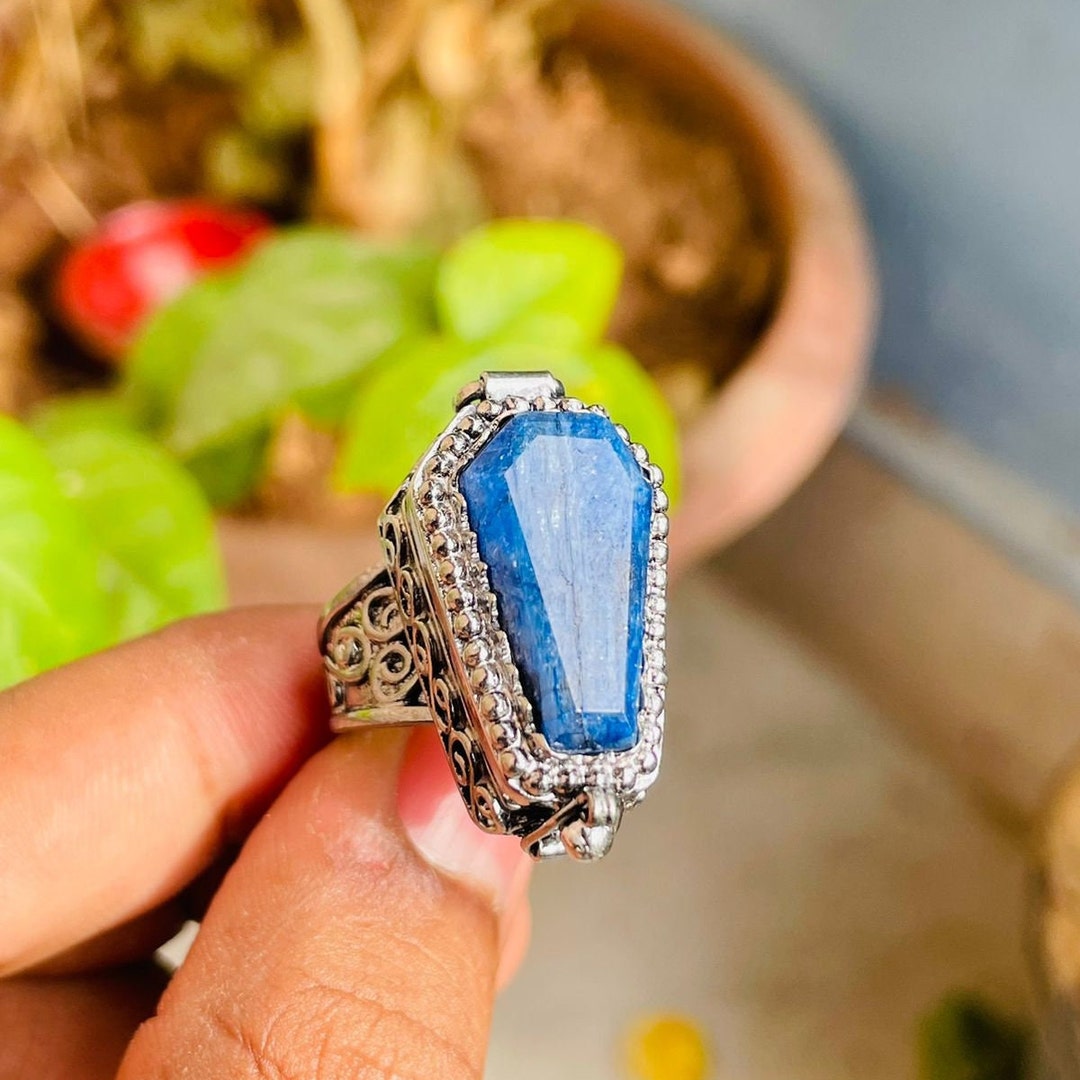 Coffin Ring|box Ring|natural Sapphire Gemstone Ring|black Oxidized Ring ...
