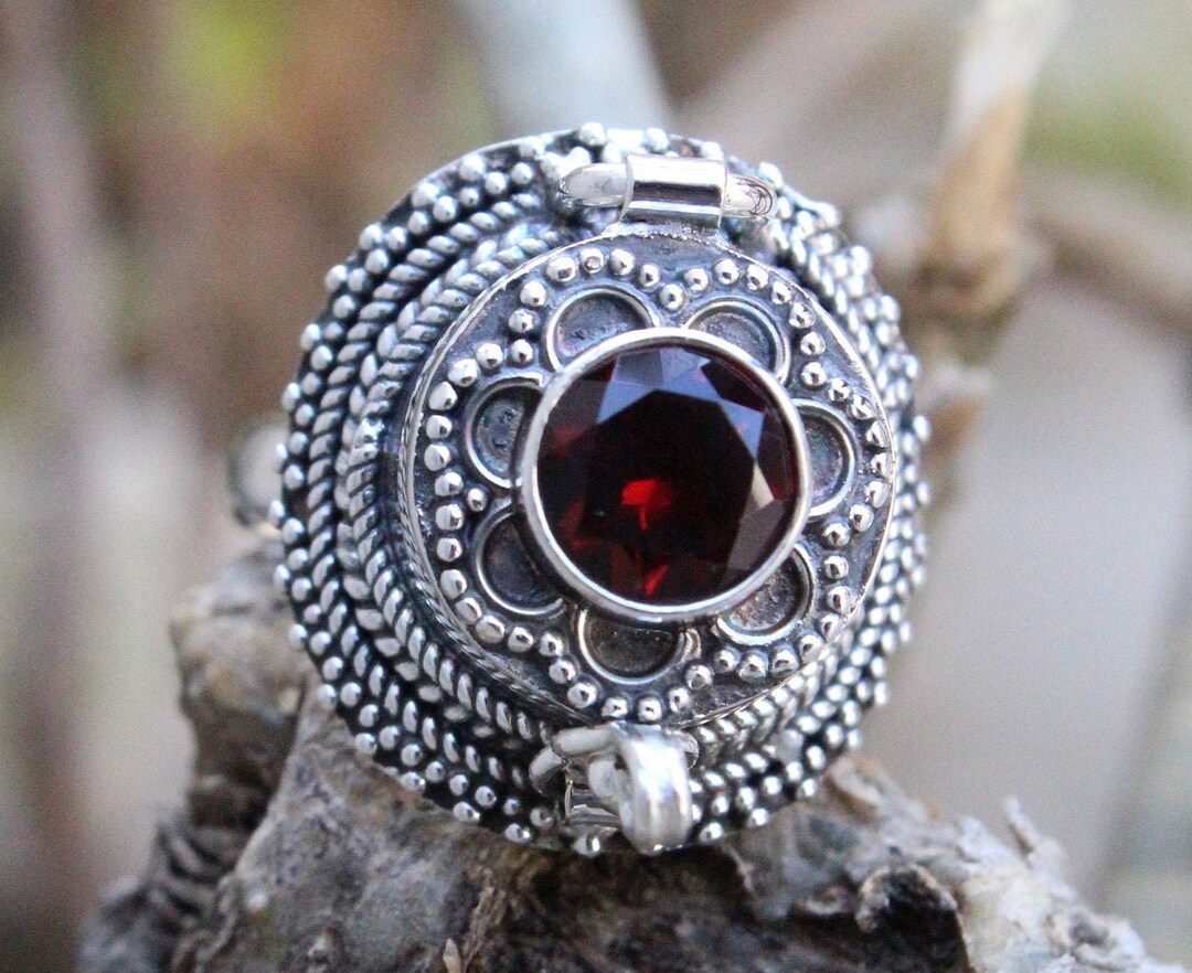 Halloween Gift Pill Box Ring With 925 Silver Plated and Natural Garnet ...