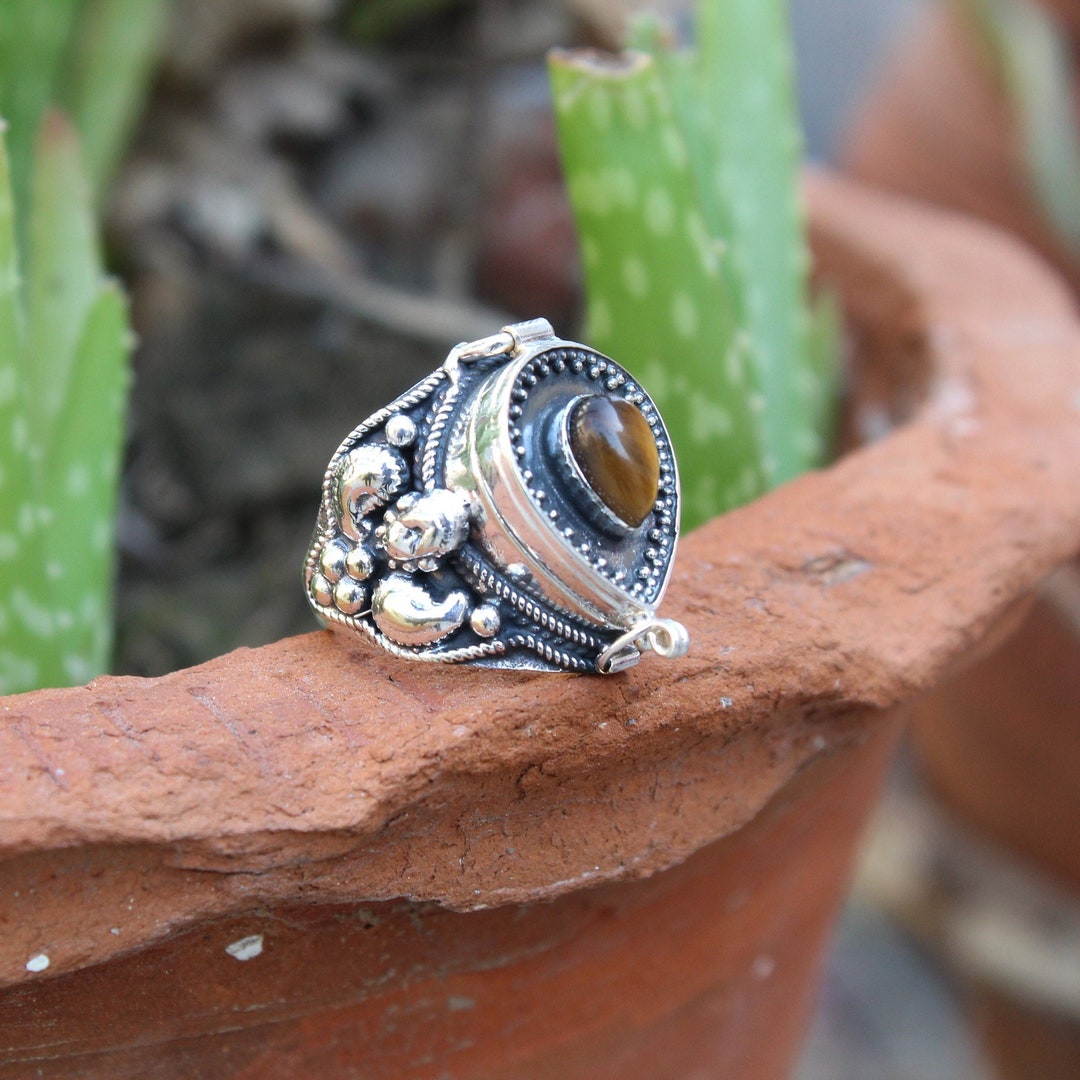 Poison Ring ,925 Silver Ring ,natural Tiger Eye Stone Ring ,poison Ring ...