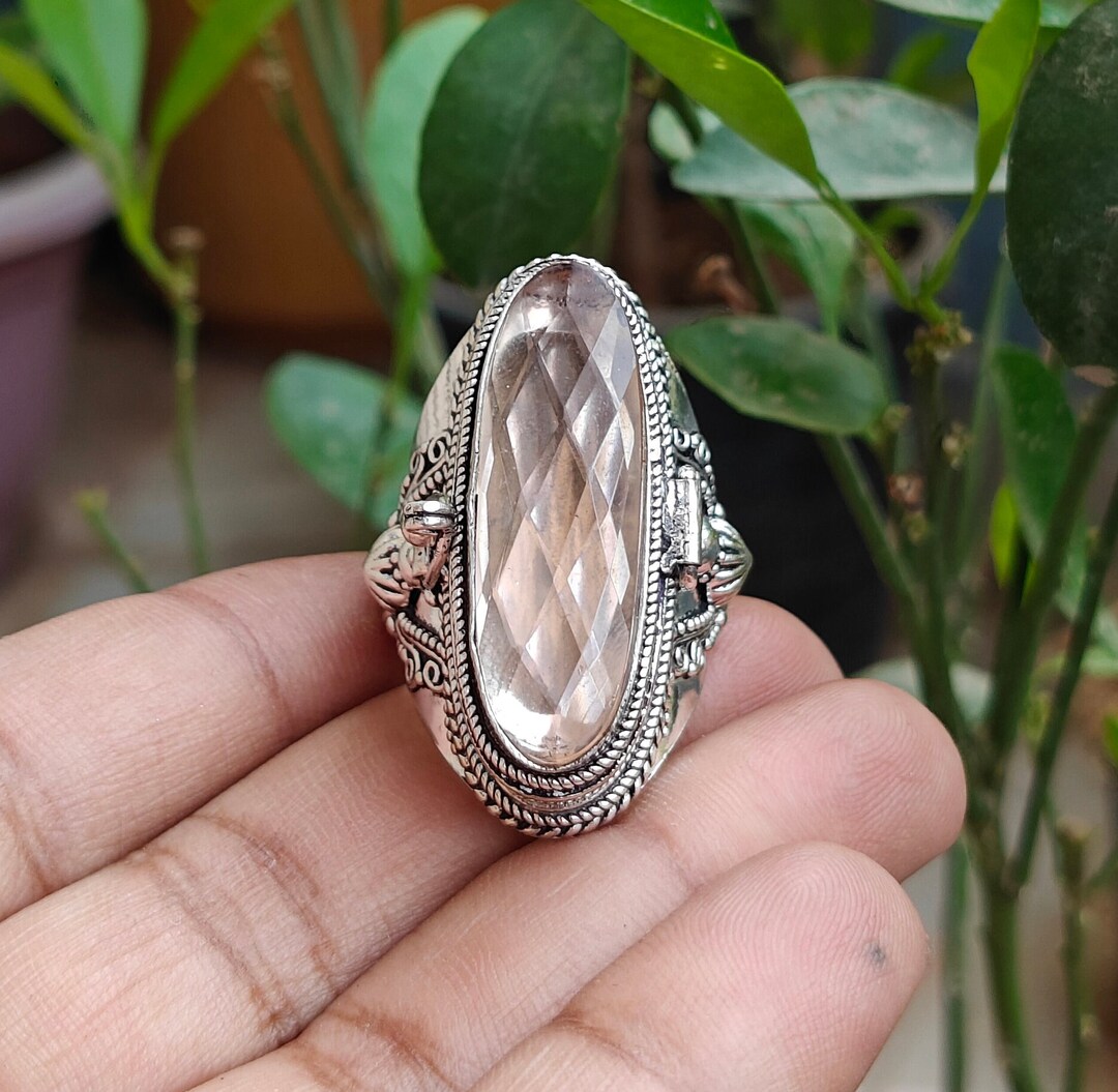 Big Poison Ringnatural Rose Quartz Gemstone Ring10x40mm Gemstone ...