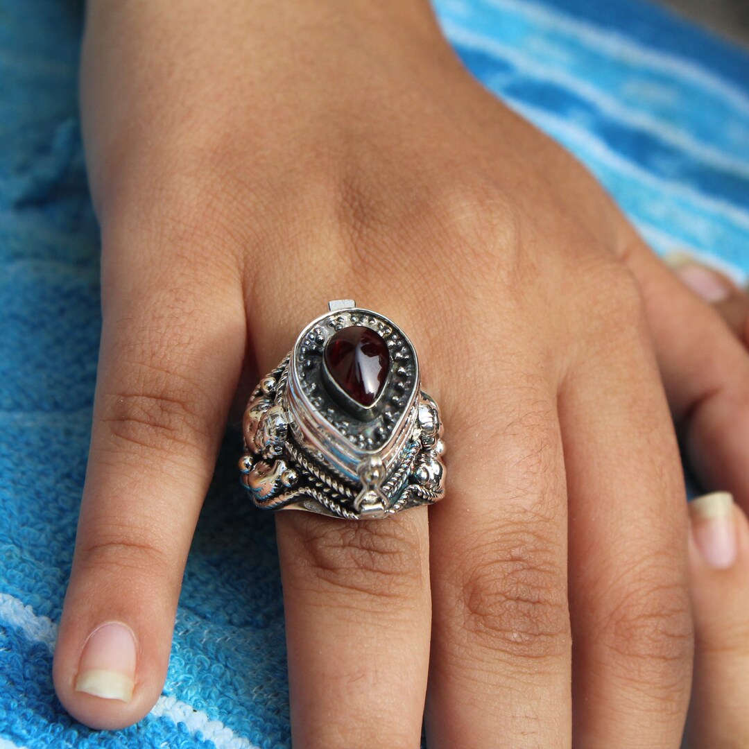 Locket Box Ring ,925 Silver Plated Ring ,natural Garnet Stone Box Ring ...