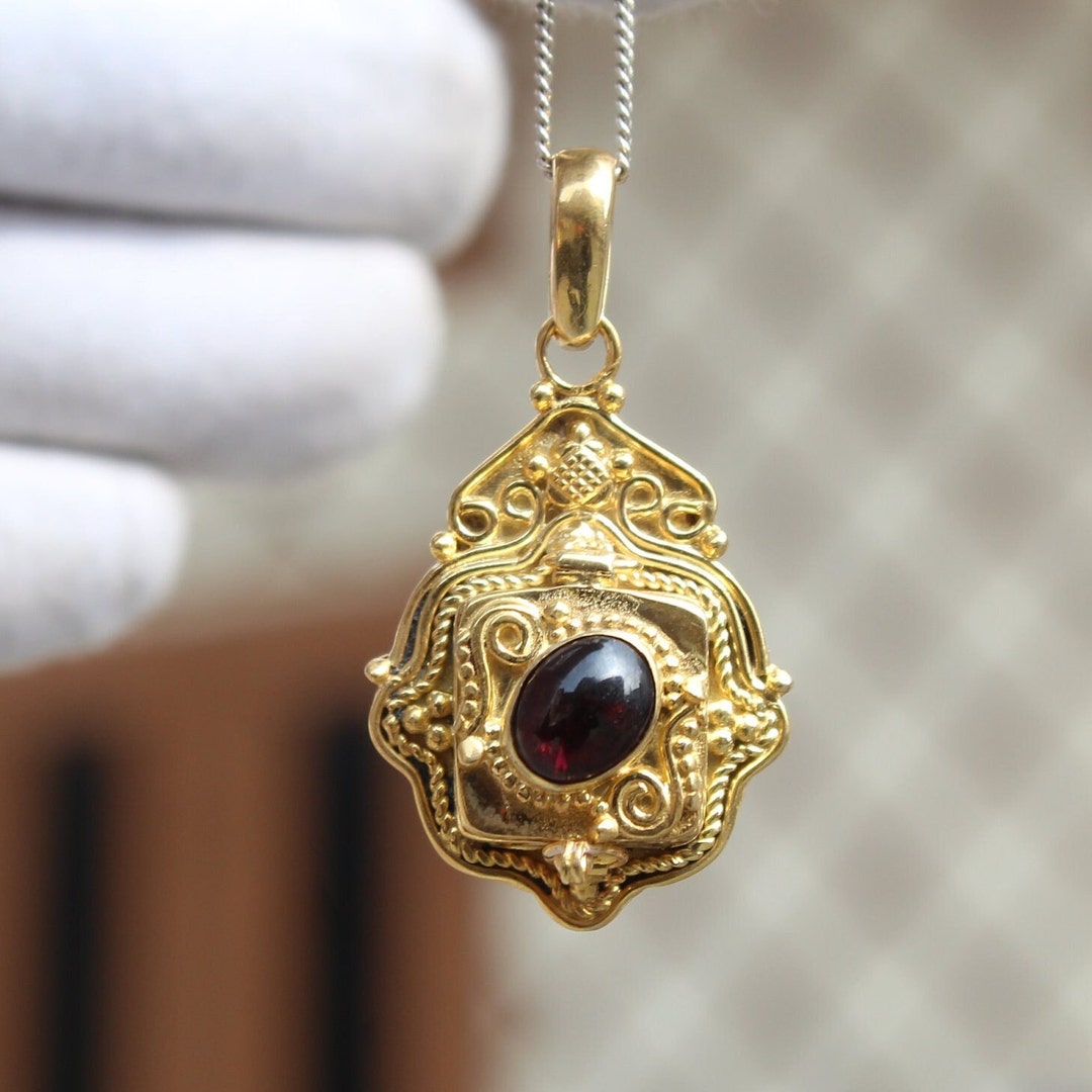 Box Pendent|golden Pendent|oval Design Square Box Pendent|garnet Stone ...