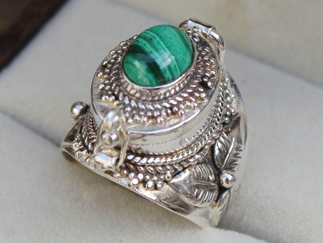 Poison Ring, Poison Box Ring, Malachite Ring, Gift Ring, Medicine Box ...