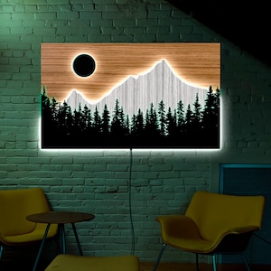 Led Mountain Wall Art, Mountain Night Light, Forest Wall Art, Mountains ...