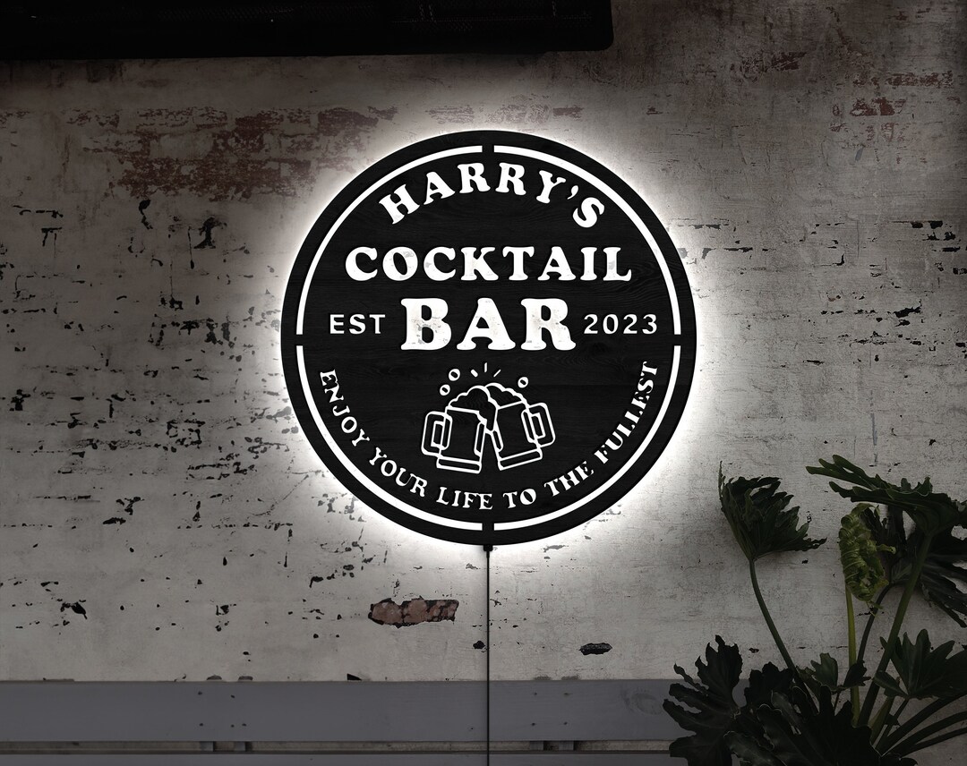 Wooden Bar Sign, Round Bar Sign, Bar Neon Lights, Cocktail Bar Decor ...