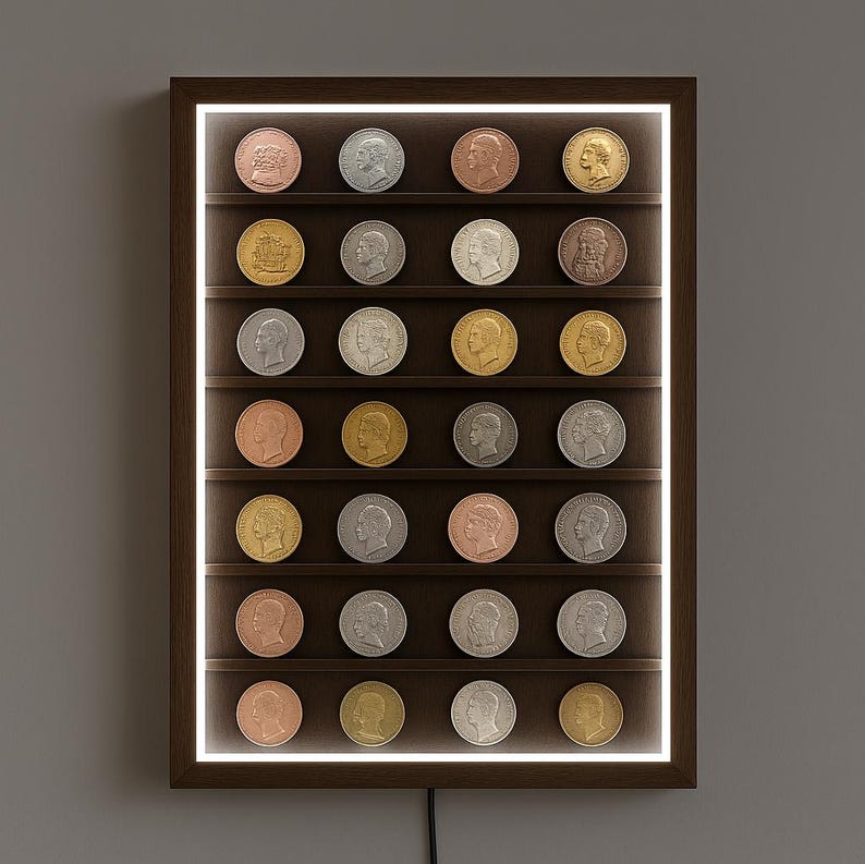 Coin Display Case Wall With Led,coin Display Cabinet,wood Coin Holder ...