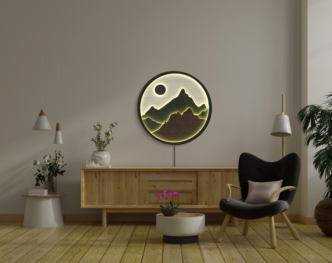 Mountain Round Sign, Mountain Led Wall Light, Mountain Light up Sign ...