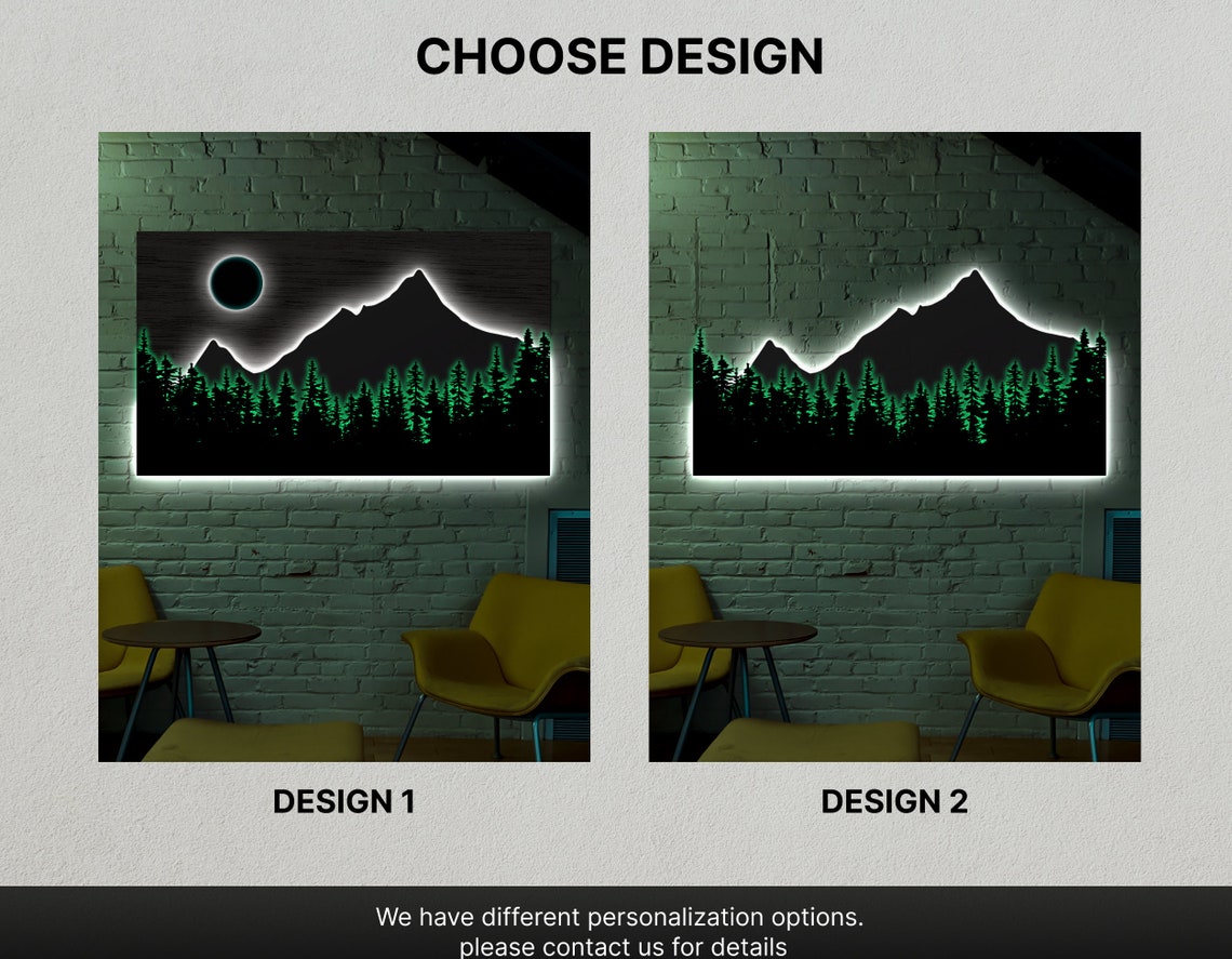 Led Mountain Wall Art, Mountain Night Light, Forest Wall Art, Mountains ...