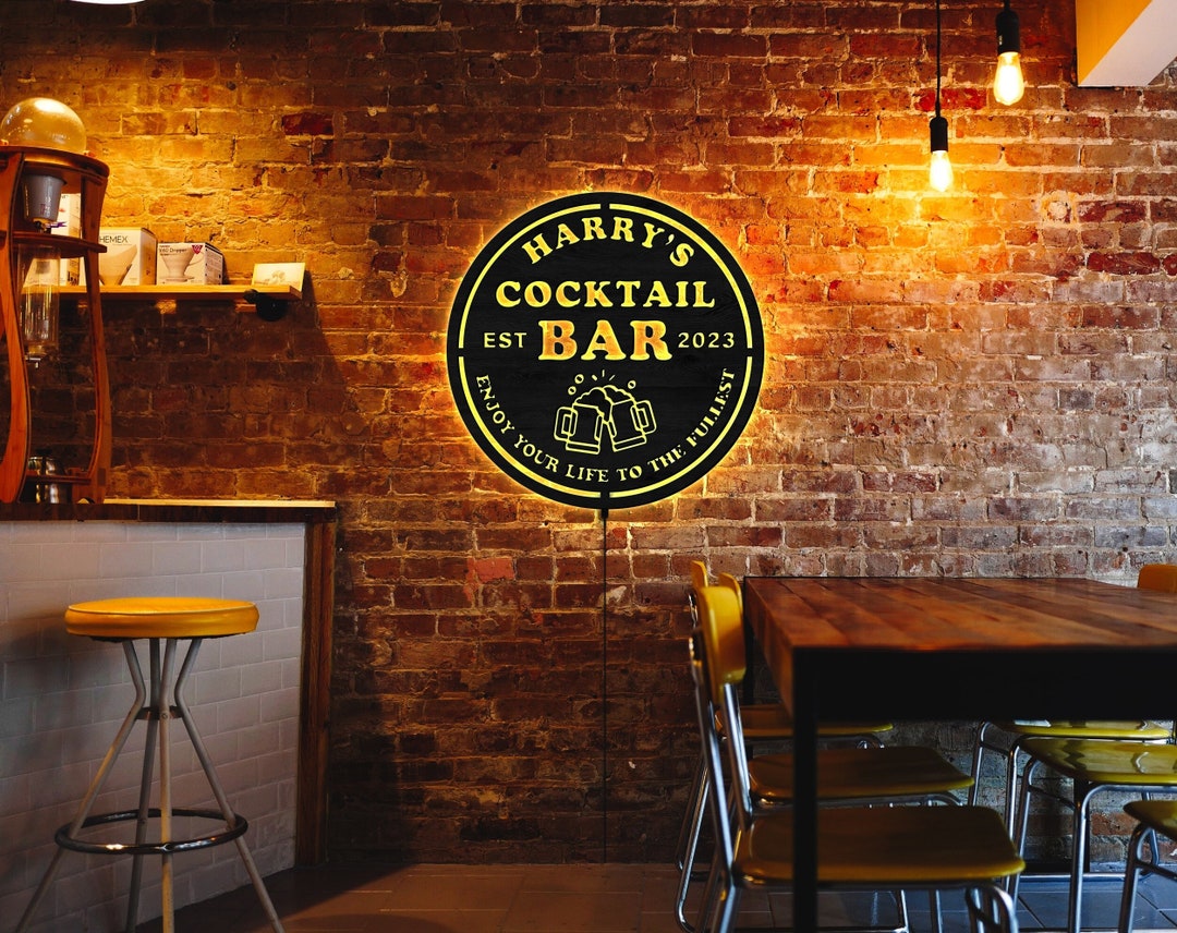 Personalized Bar Led Sign, Custom Bar Sign, Light up Bar Sign, Wood Bar ...