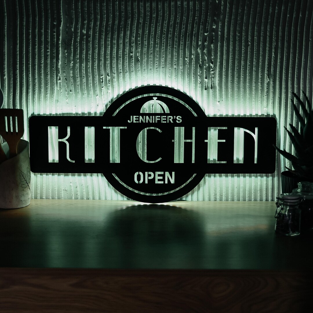 Kitchen Name Sign With Backlight, Personalized Kitchen Sign, Kitchen ...