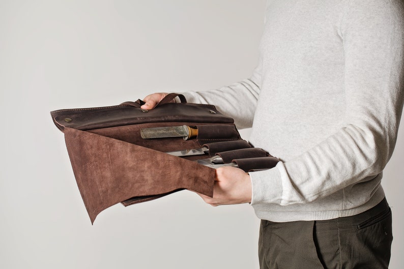 Knife Bag Chef, Leather Knife Roll, Chef Knife Roll, Brown Knife Bag ...