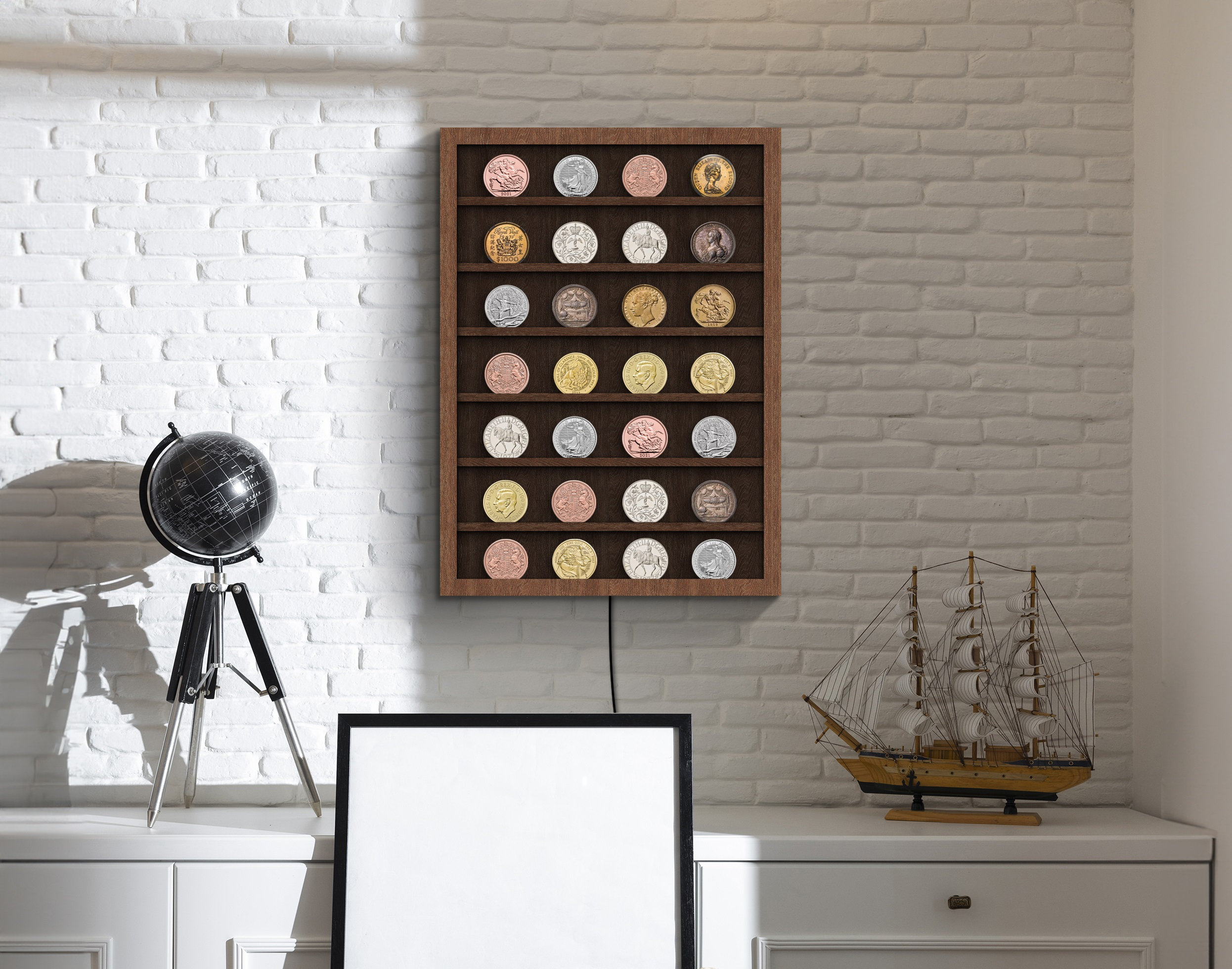 Coin Display Case Wall With Led,coin Display Cabinet,wood Coin Holder ...
