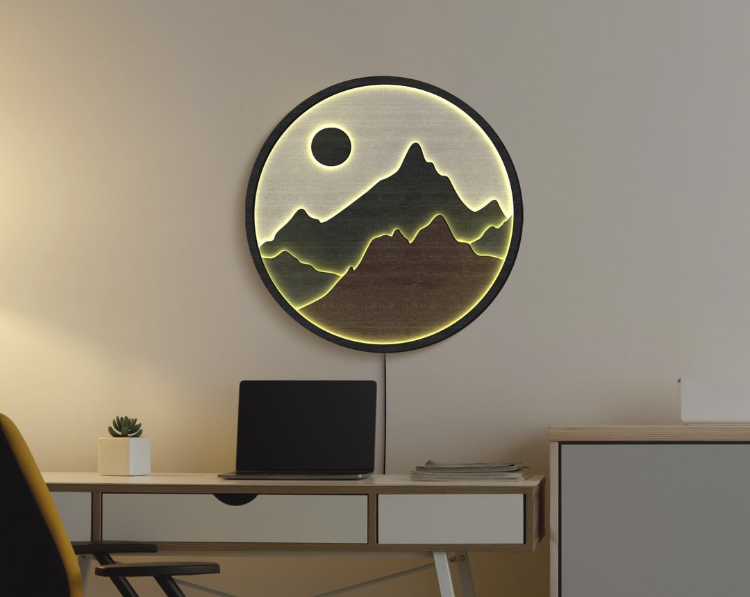 Mountain Wall Art Wood, Mountain Led Sign, Mountain Led Light, Mountain ...