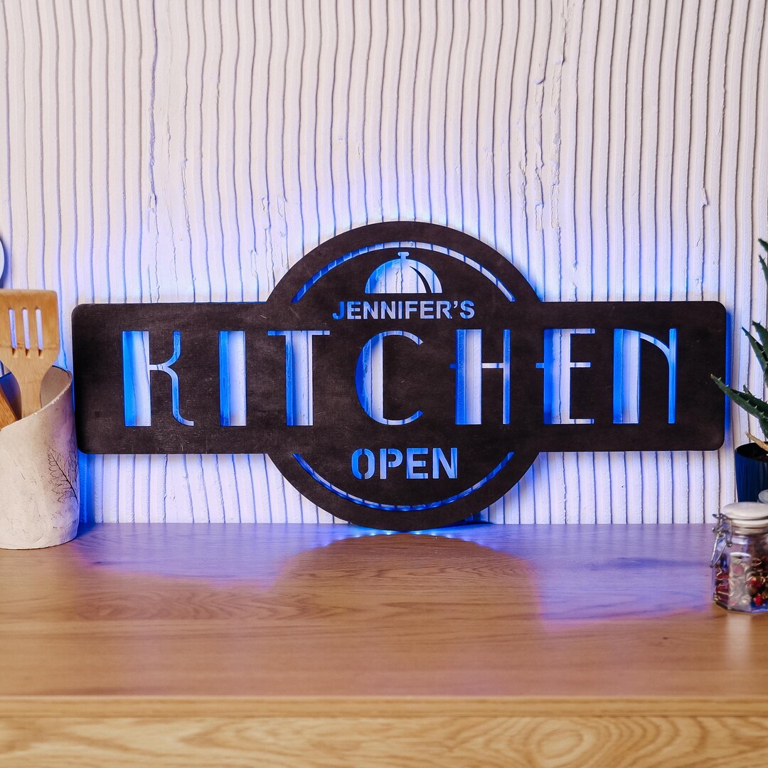 Kitchen Name Sign With Backlight, Personalized Kitchen Sign, Kitchen ...