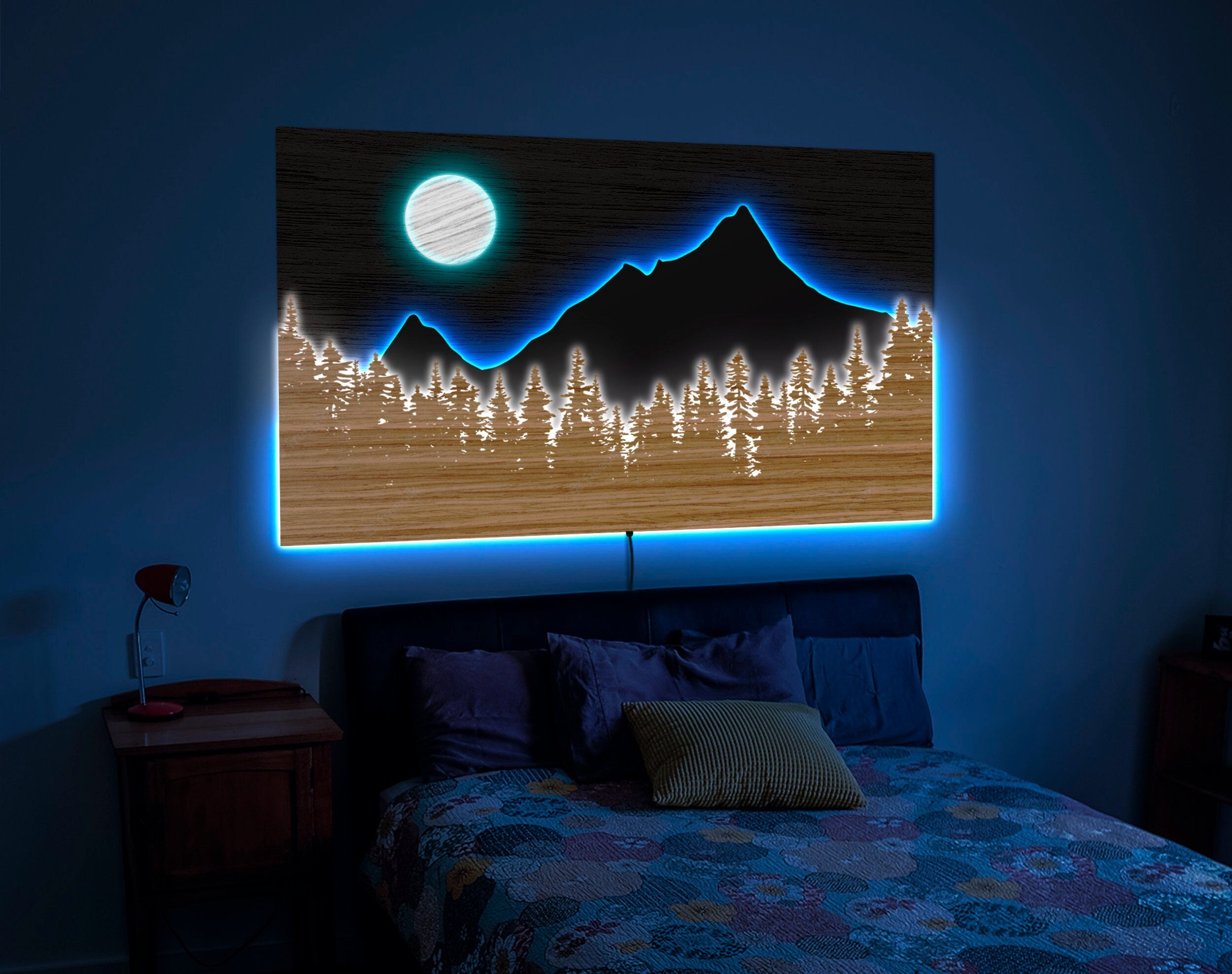 Led Mountain Wall Art, Mountain Night Light, Forest Wall Art, Mountains ...