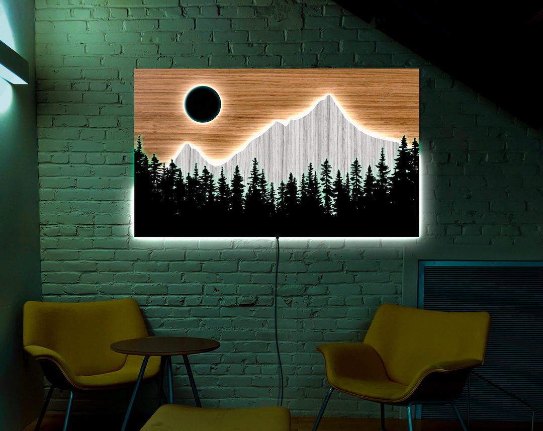 Led Mountain Wall Art, Mountain Night Light, Forest Wall Art, Mountains ...