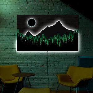 Led Mountain Wall Art, Mountain Night Light, Forest Wall Art, Mountains ...