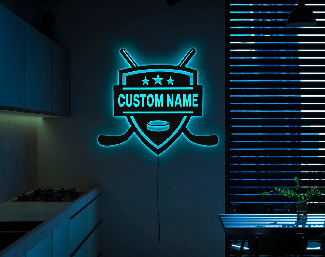 Custom Hockey Stick With Name, Sign Hockey Player Name, Wall Art Led ...