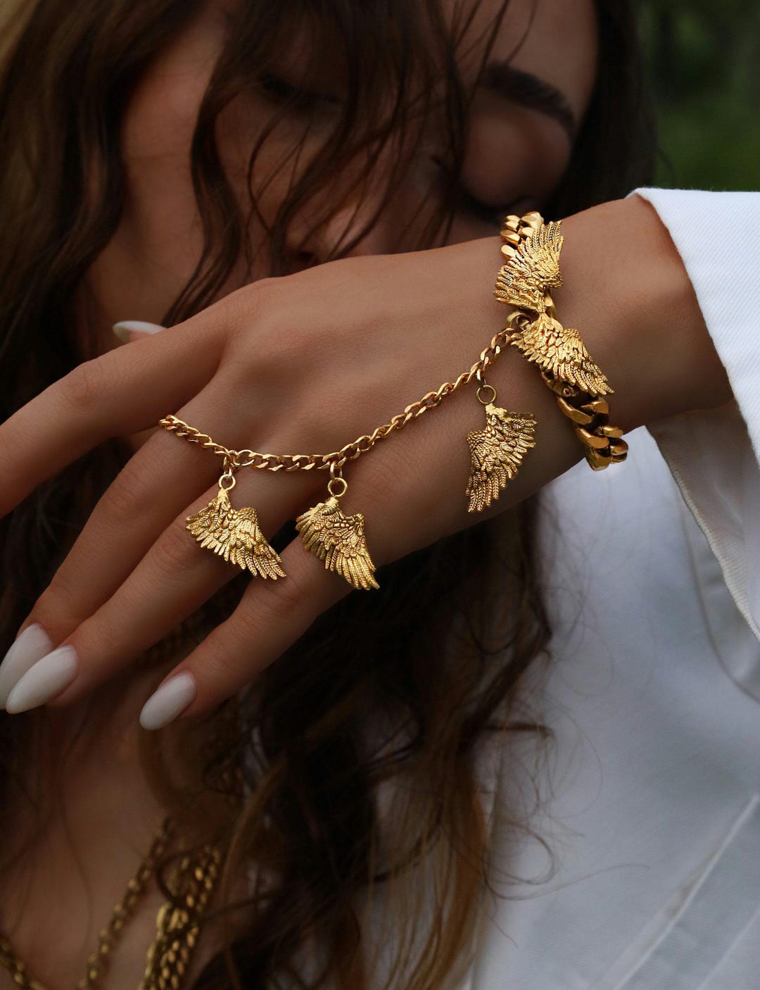 Gold Hand Chain Bracelet, Hand Bracelet, Charm Bracelet, Angel Wings ...
