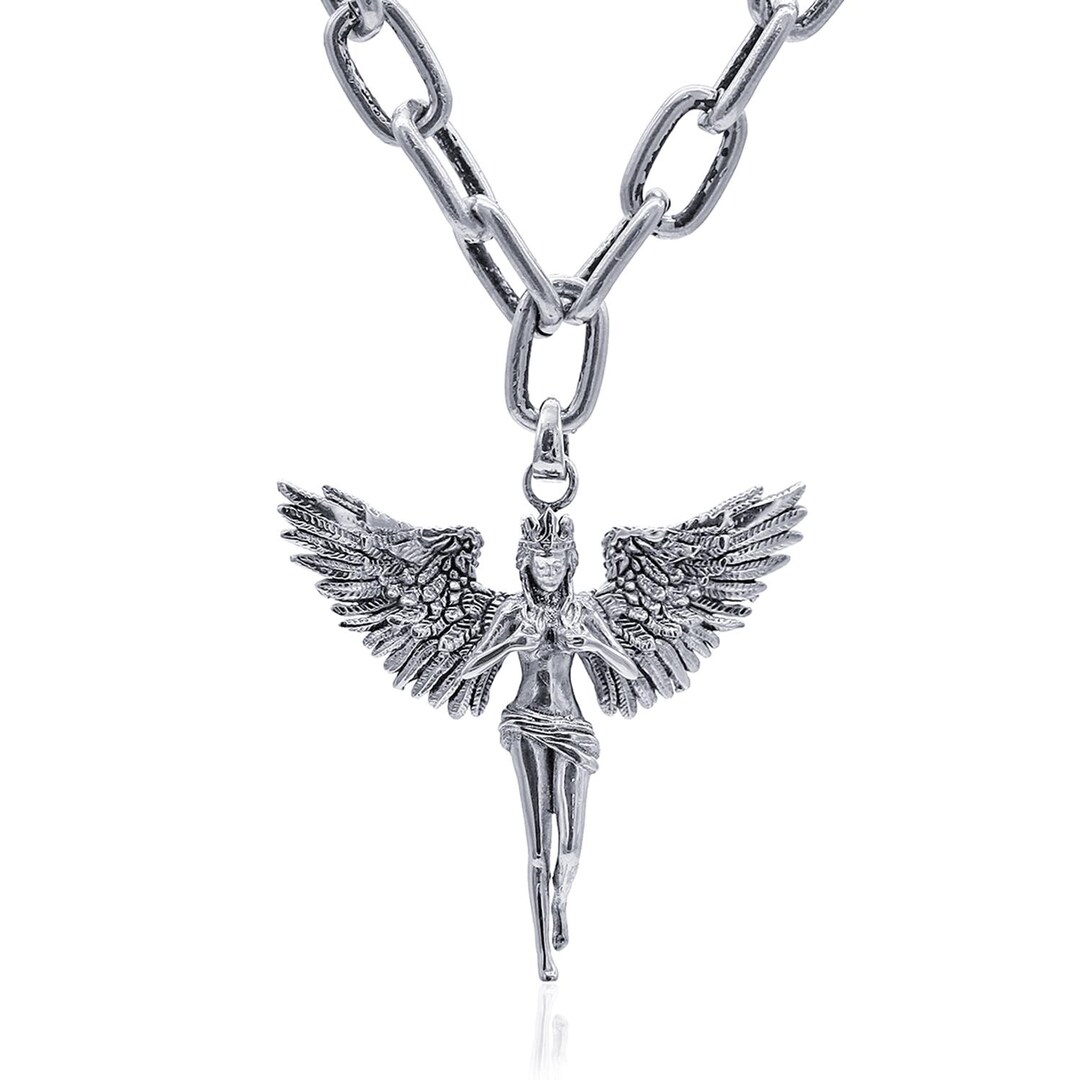 Silver Angel Necklace, Angel Wings Necklace, Statement Necklace, Charm ...