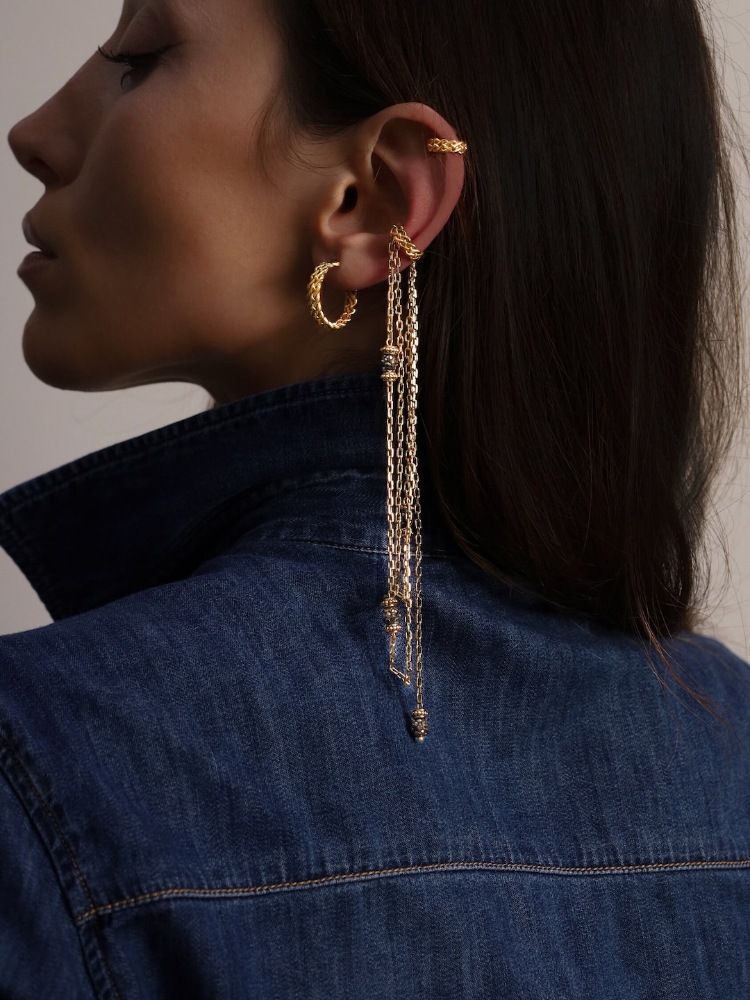 Gold Chain Earrings Set, Hoop Earrings, Dangle Earrings, Cartilage ...