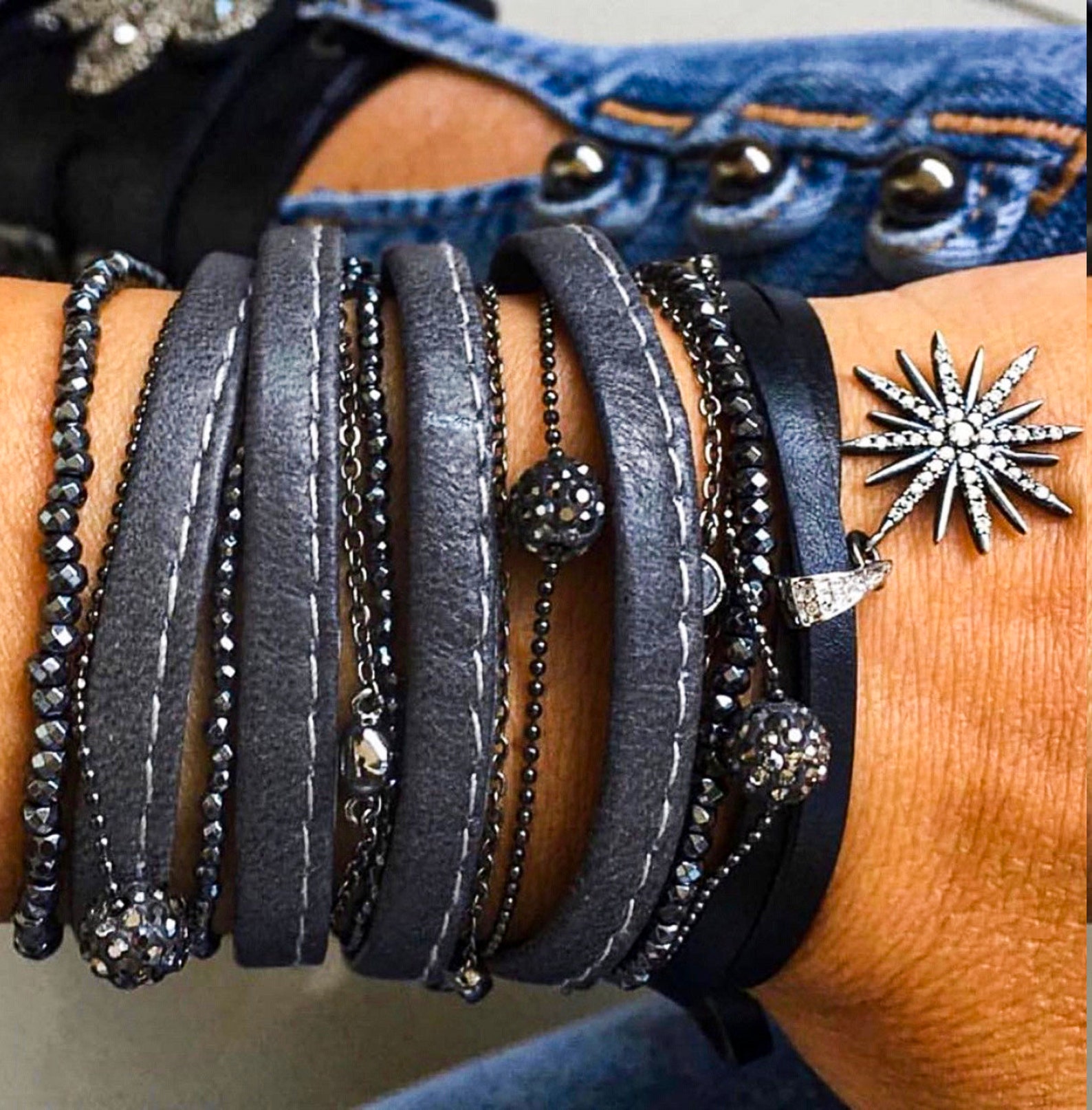 Gray Leather Bracelet, 925 Sterling Silver, Genuine Leather, Bracelets ...