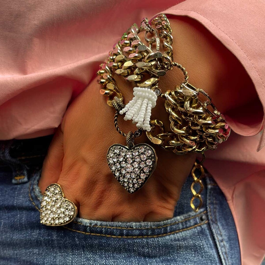 Cuban Link Chain Bracelet, 22K Gold Plated Bracelet, Charm Bracelet ...