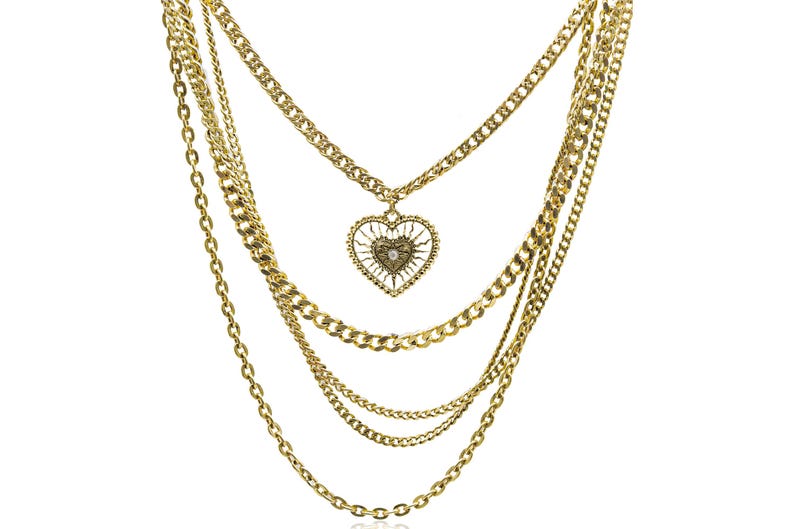 Chunky Heart Pendant Necklace, Layered Chain Necklace, Gold Filled ...
