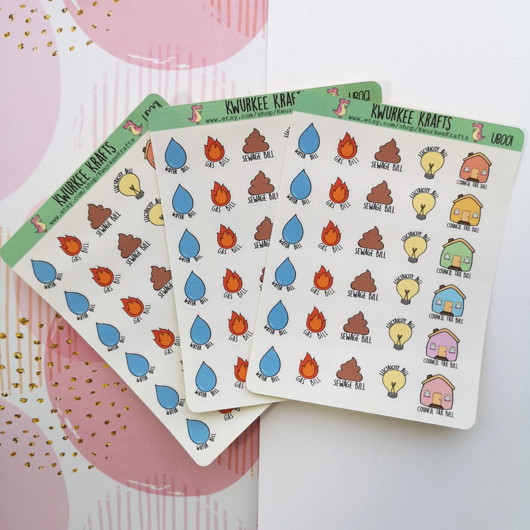 UTILITY BILLS Tracker Stickers Sticker Sheethand Drawn - Etsy