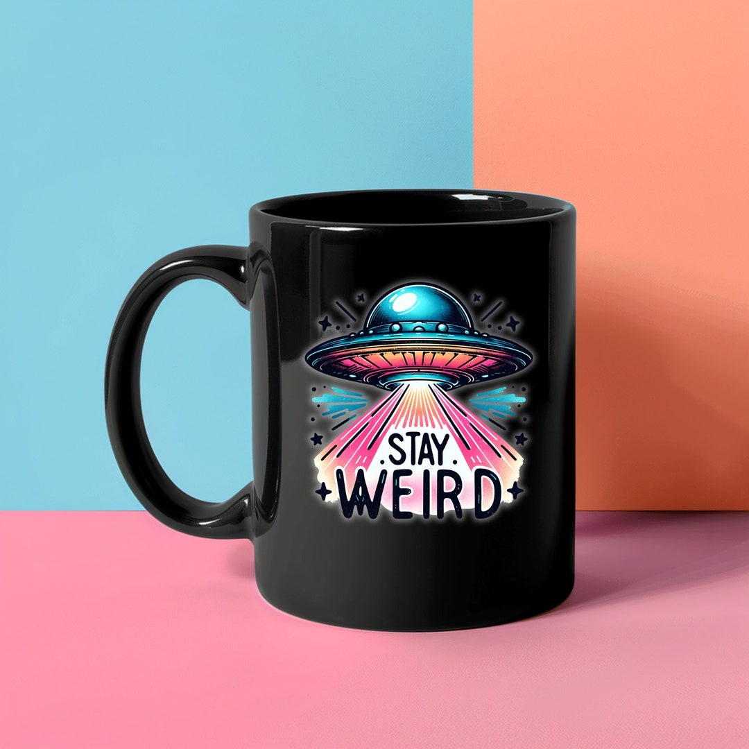 Funny Blue & Pink UFO Coffee Mug Gift for Sci-fi Lover, Cute Alien ...
