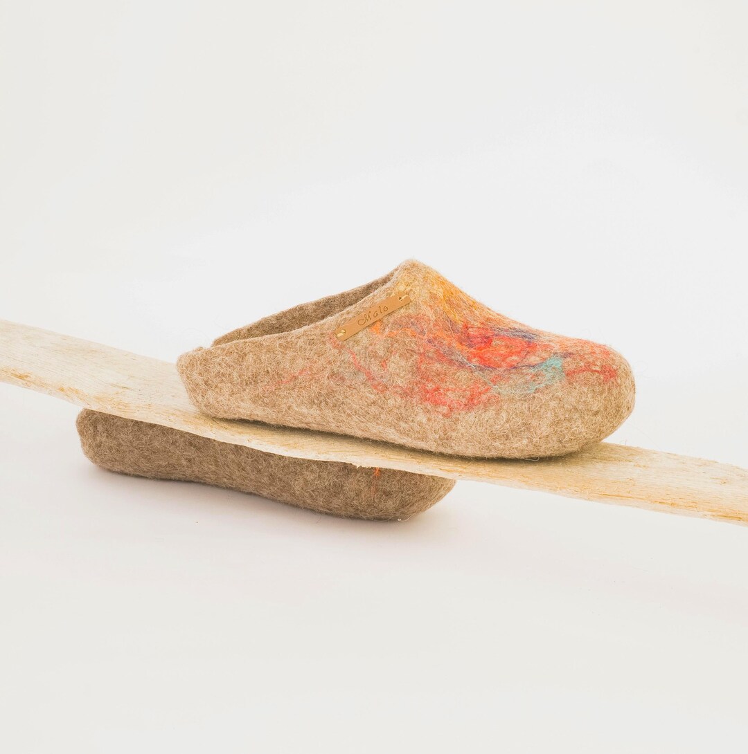 Cozy Felted Slide Wool Slippers, Irida Design,color Beige - Etsy