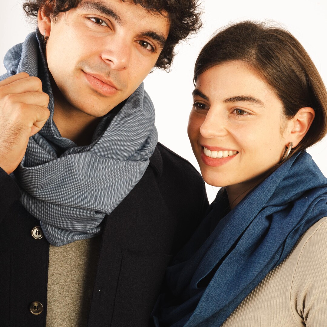 Men's and Women's Infinity Open Bleu Scarf From Greek Cotton. Denim ...