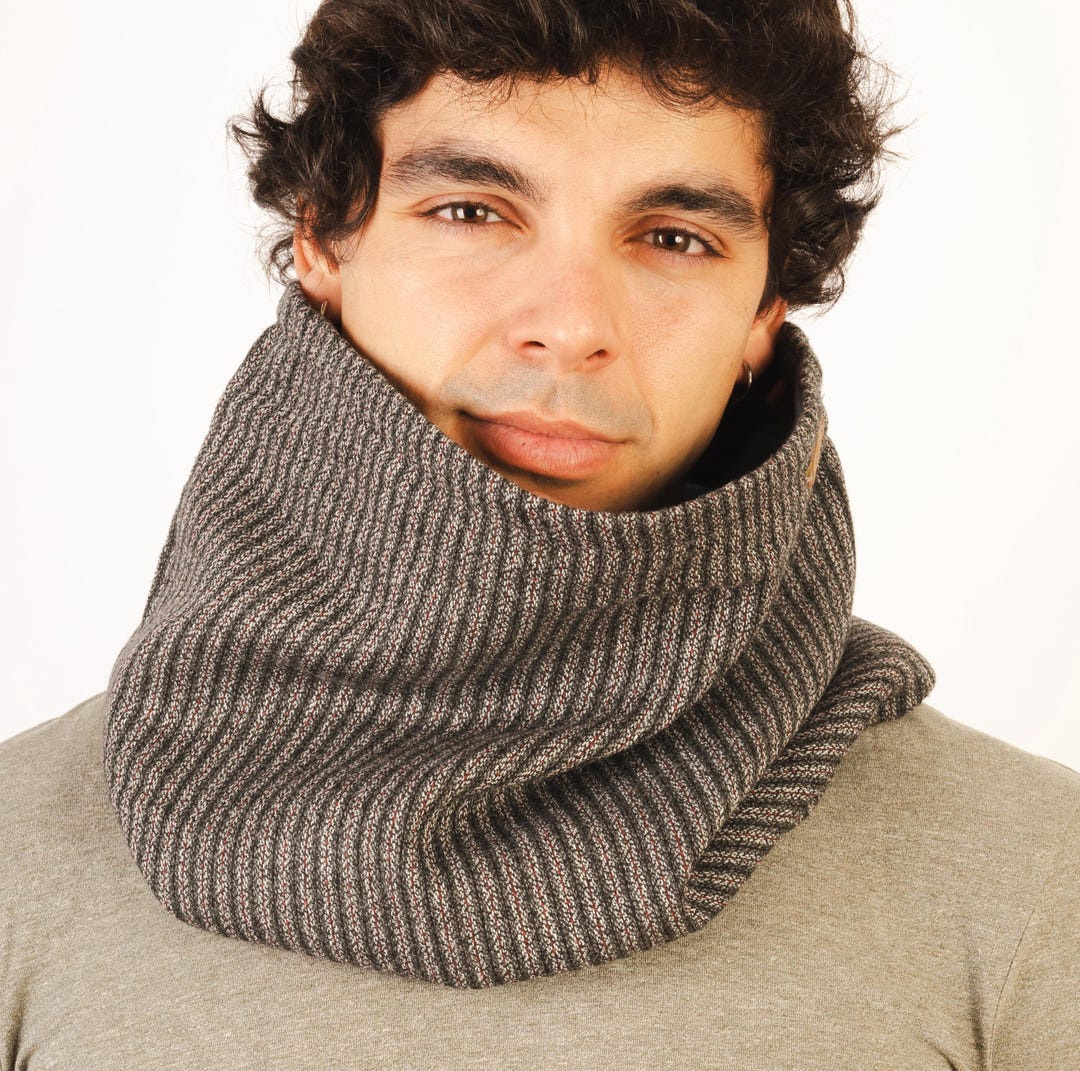 Neck Cowl for Men. Gray Italian Wool Neck Scarf. Warming With ...