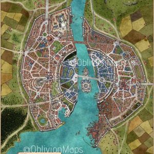 Fantasy City Map Digital Rpg Game Map D&d Dnd Poster Art Print - Etsy
