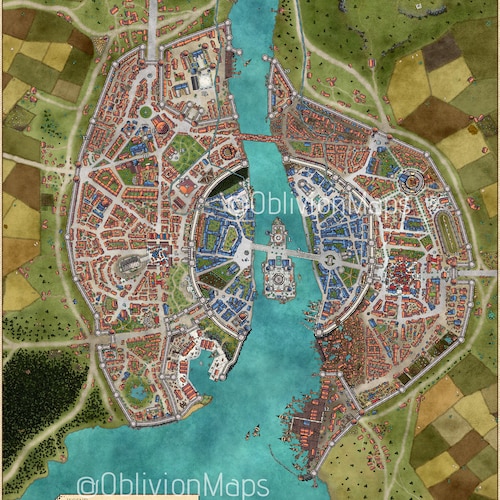 Fantasy City Map Digital Rpg Game Map D&d Dnd Poster Art Print - Etsy