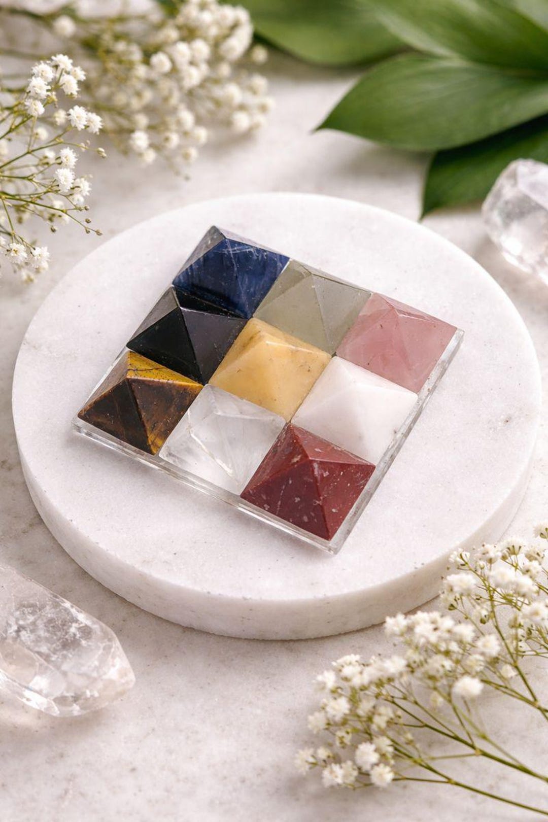 Navgrah Shanti Pyramid Grid Set, 9 Grah Crystal Pyramid Plate, Vastu ...