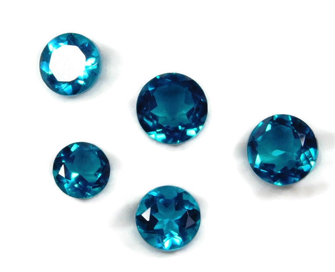Checker Cut London Blue Topaz Color Quartz: Round Gemstone (5x5mm to ...