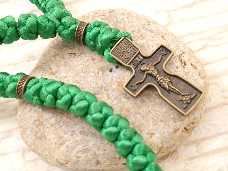 Green Orthodox Prayer Rope: 100 Knots Komboskini Rosary With Metallic ...