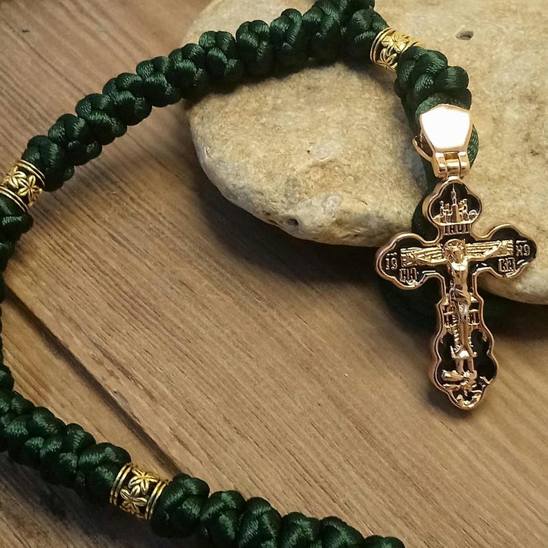 Green Orthodox Prayer Rope: 100 Knots Komboskini Rosary With Metallic ...