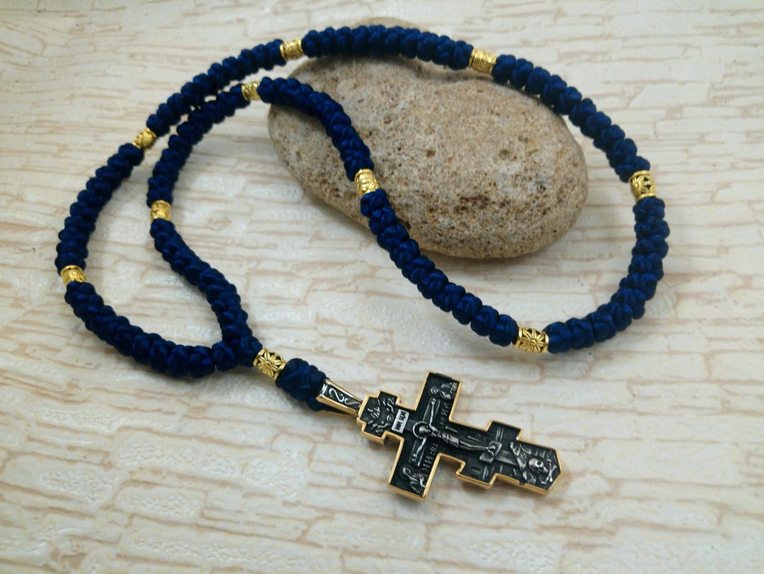 Orthodox Prayer Rope: 100 Knots Komboskini, Gold Cross, Monastery ...