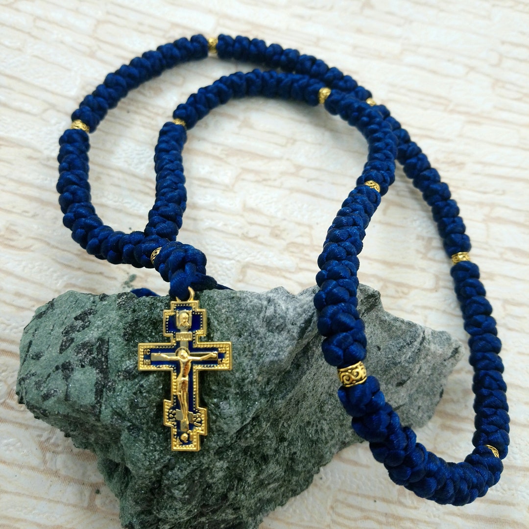 Blue Orthodox Prayer Rope: 100 Knots, Komboskini Chotki Christian Rosary With Cross - Etsy